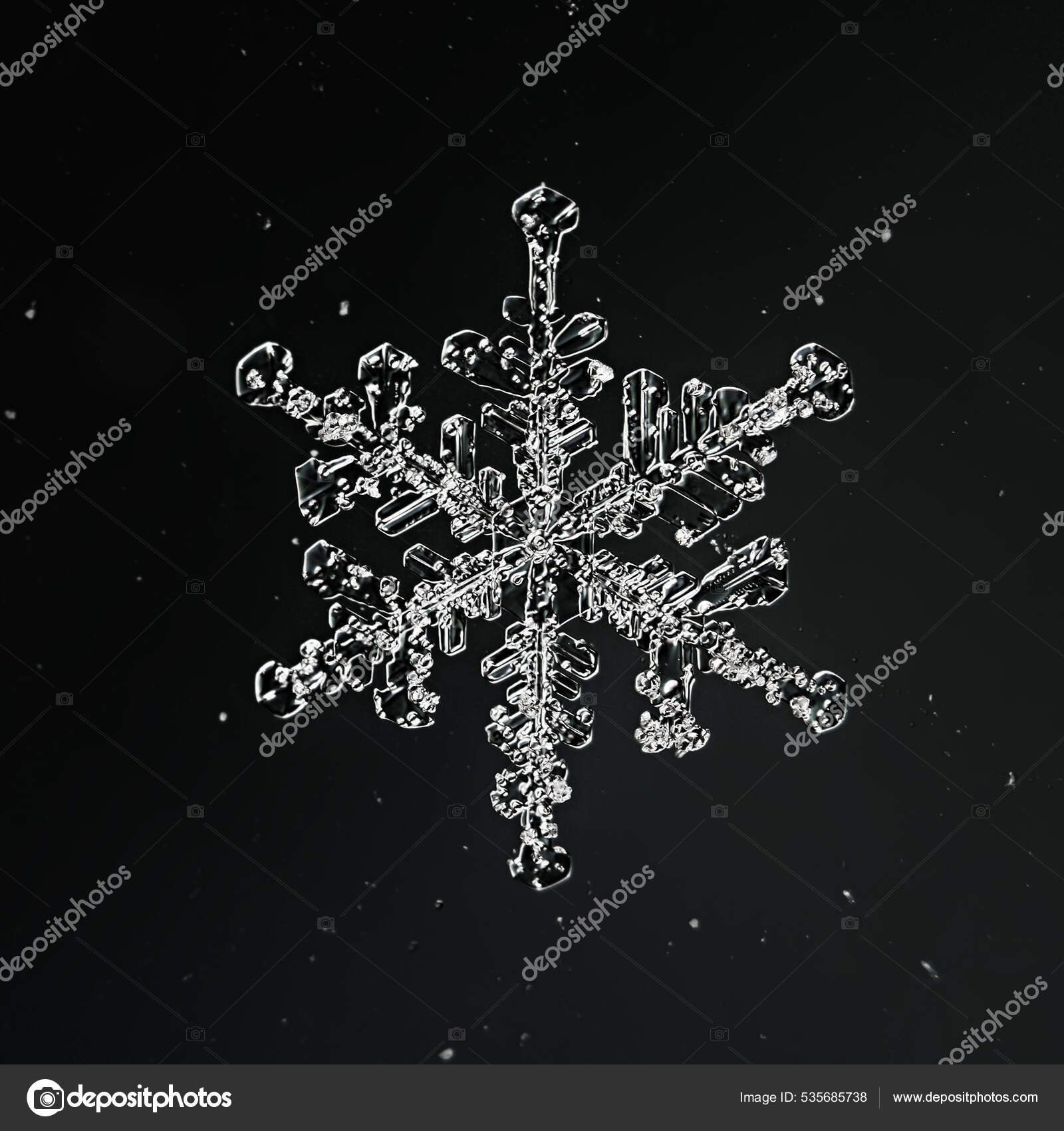 Snowflake Isolated Black Background Natural Photo Crystal Winter Design ...