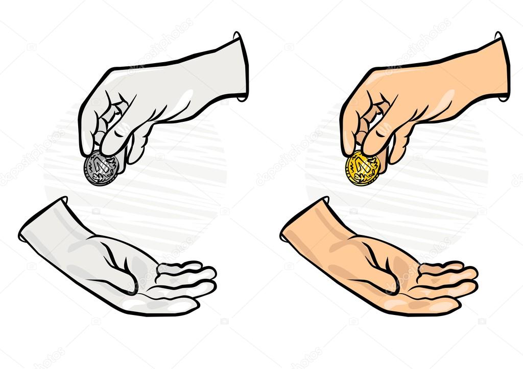 Change hands and coin monochrome and colorful business/finance ...