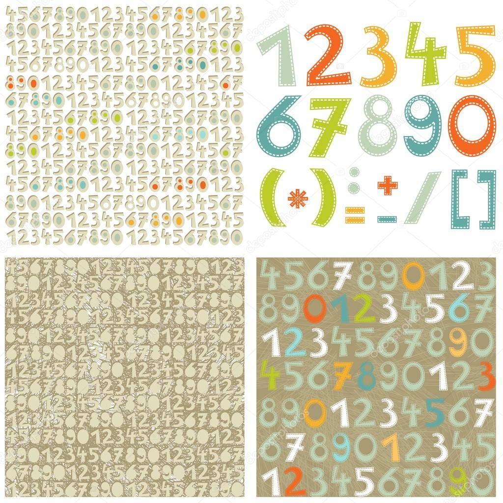 Colorful numbers education set and number seamless pattern on light and ...