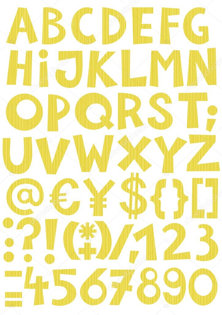 Sunny yellow light patterned letters and numbers on white background ...