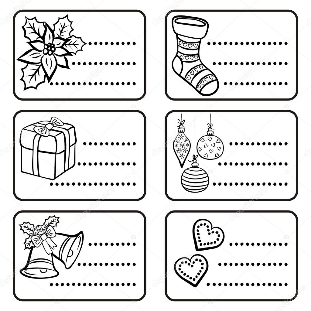 Black and white monochrome winter holidays Christmas time gift label ...