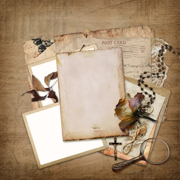 Vintage background with old frames, letters and cards Stock Photo by ...
