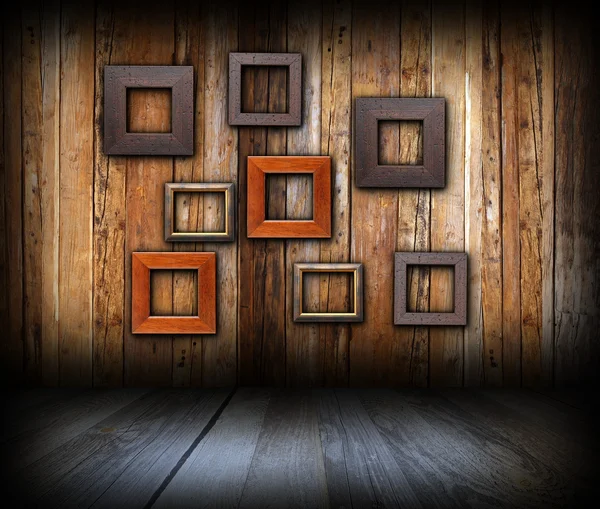 abstract frames on wooden wall - Stock Image - Everypixel