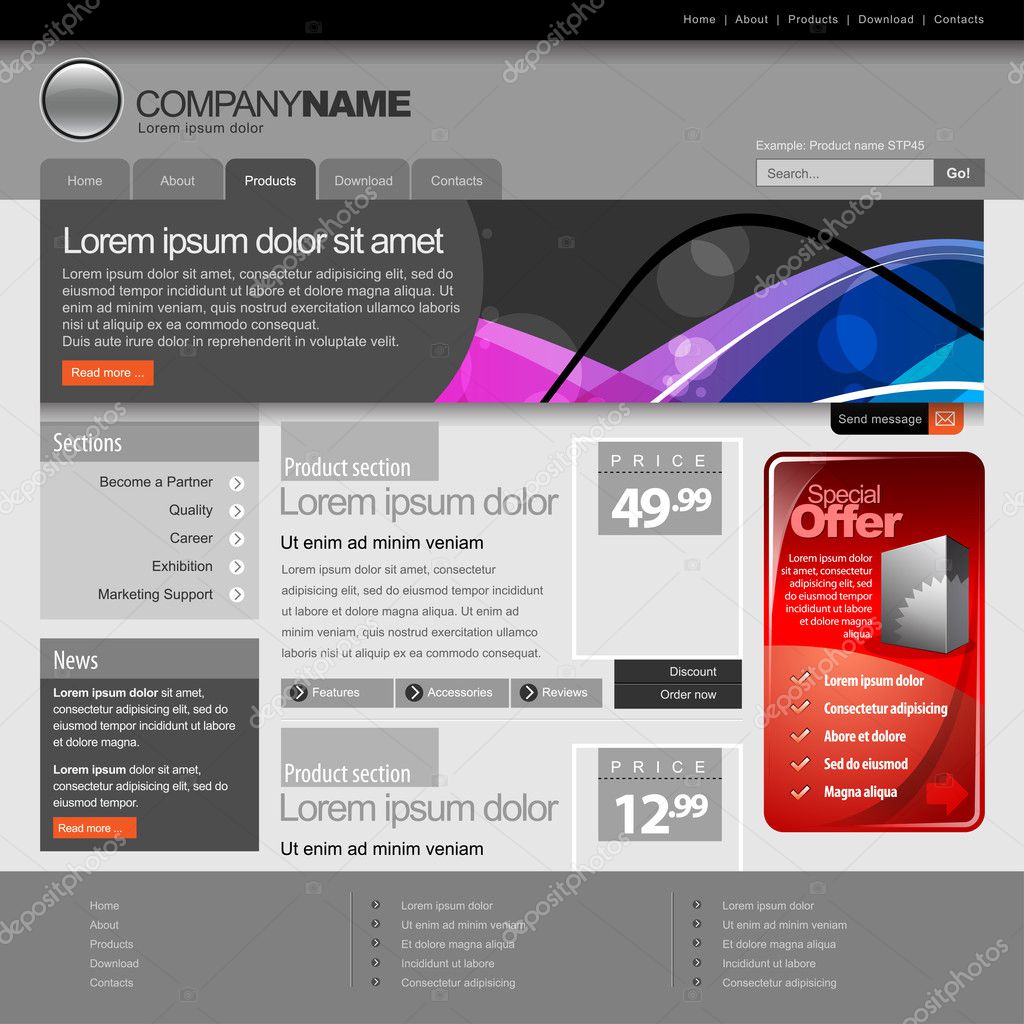 Gray Website Template 960 Grid. Stock Vector Image by ©Sooolnce #22440121