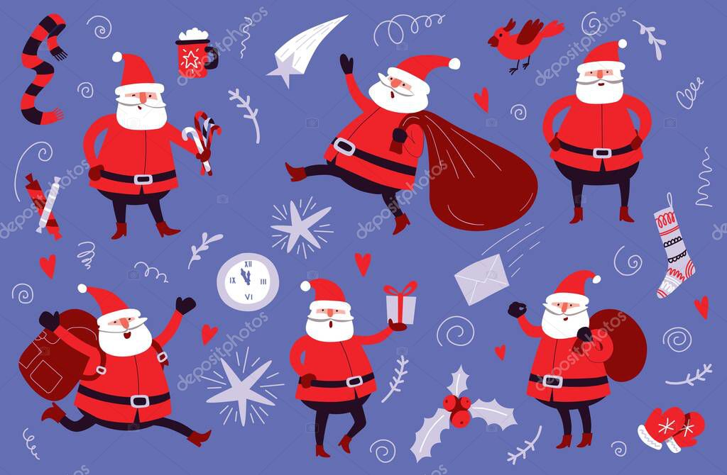 Ilustración vectorial de Santa en estilo de dibujos animados. Muy peri ...