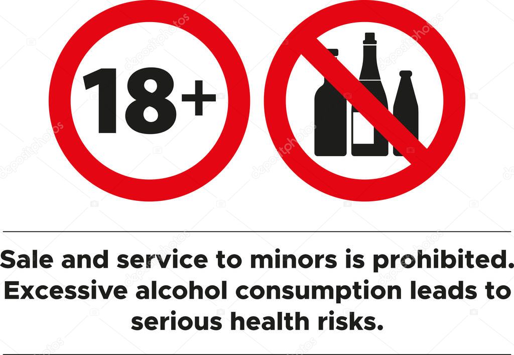 Símbolos vectoriales que prohíben la venta y el suministro de alcohol a menores. 2022