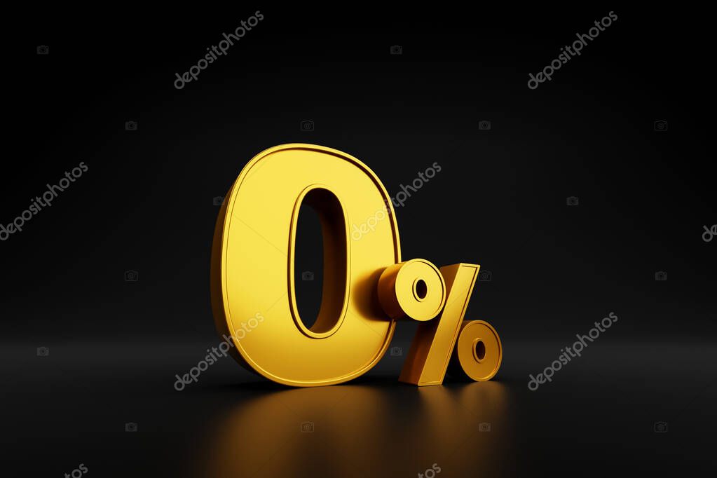 Oro cero por ciento o 0% oferta especial sobre fondo negro. ilustración ...