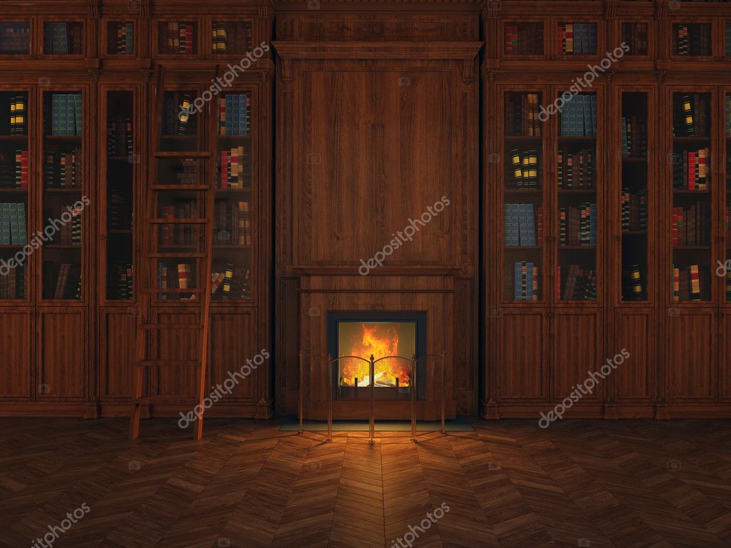 Libraries around the fireplace Stock Photo by ©kuzmich 42150779