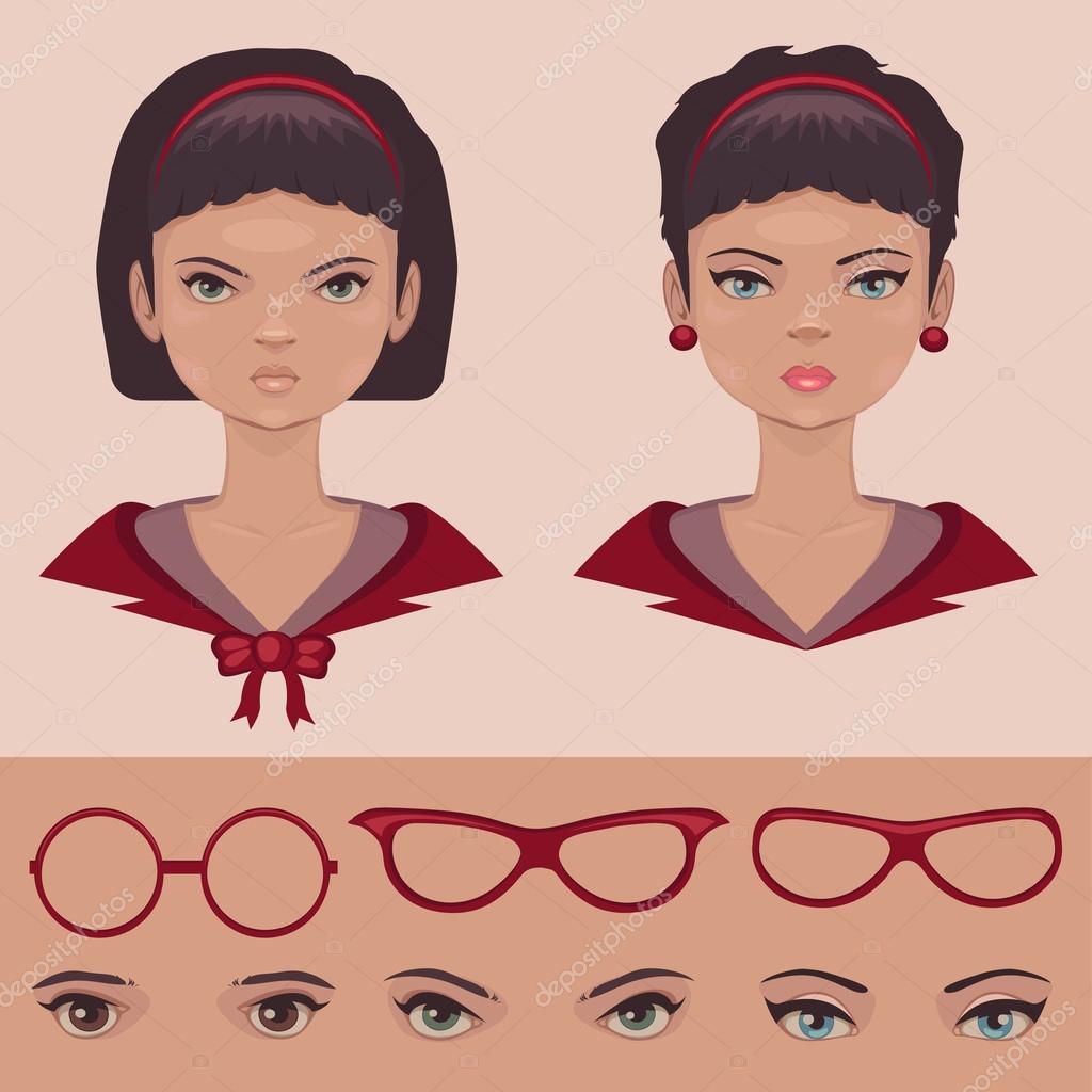 Eye , lips and hair, face parts, head character Stock Vector Image by ...