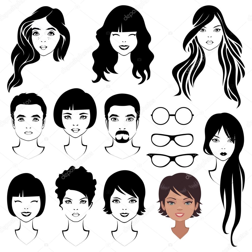 Eye mustache lips and hair, face parts, head character — Stock Vector ...