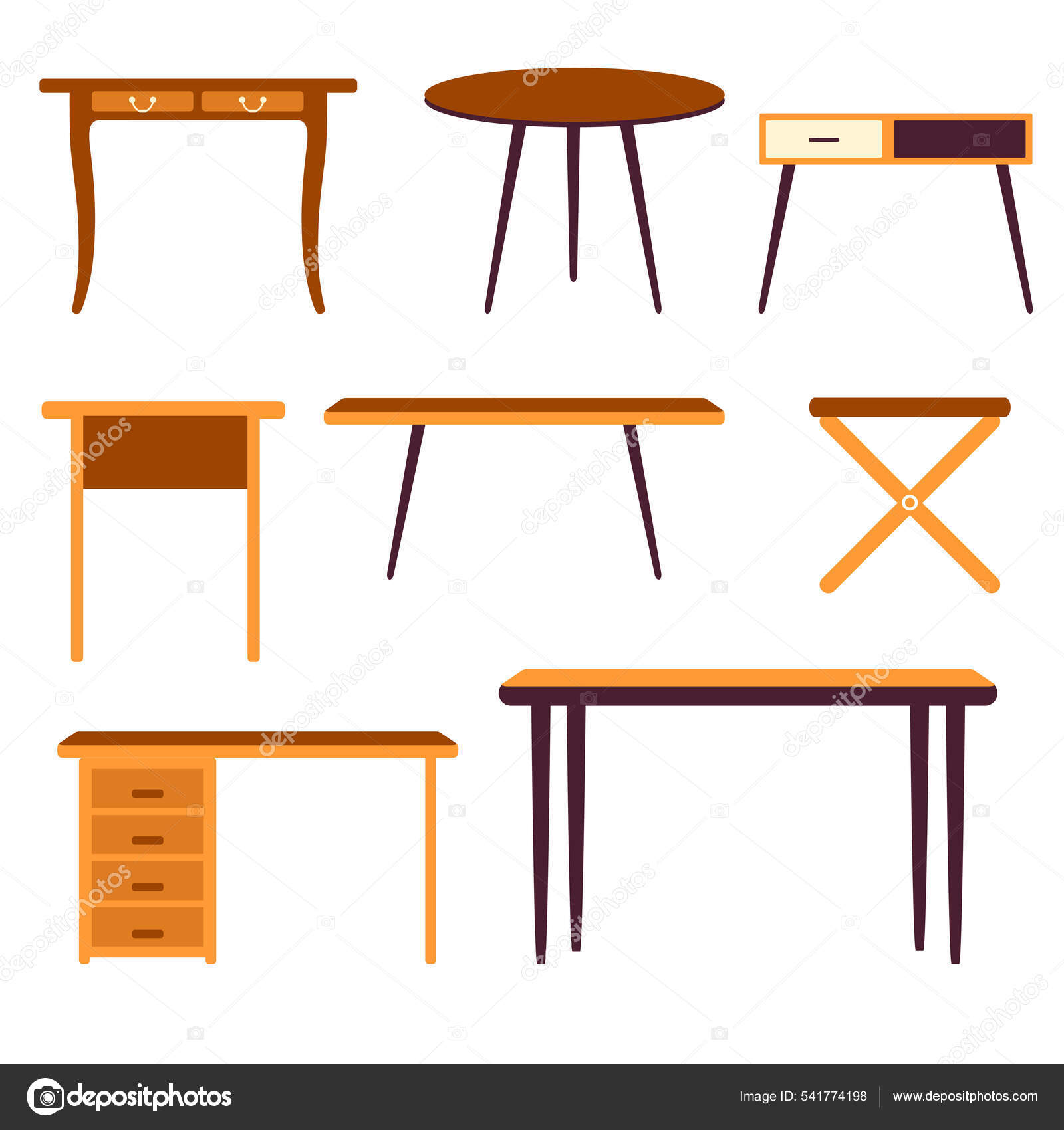 Table Set Vector illustration. Empty isolated Table, vector ...