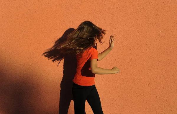 Cute Little Girl Playing Shadow Theater Making Crocodile Orange Color ...
