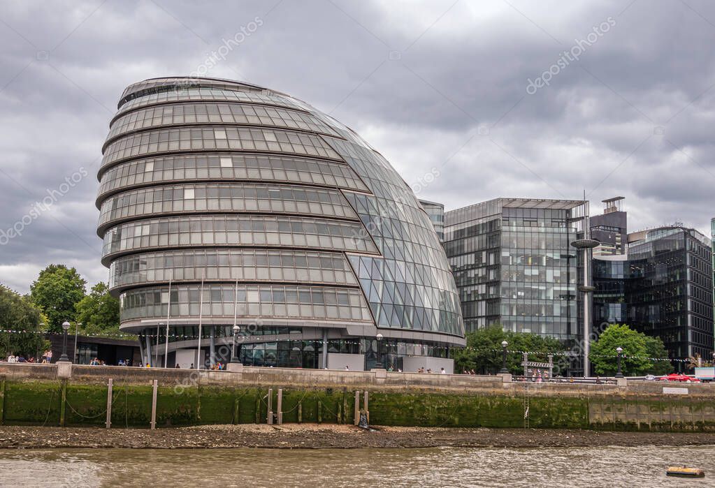London, England, UK - July 6, 2022: From Thames River. Glass sphere ...