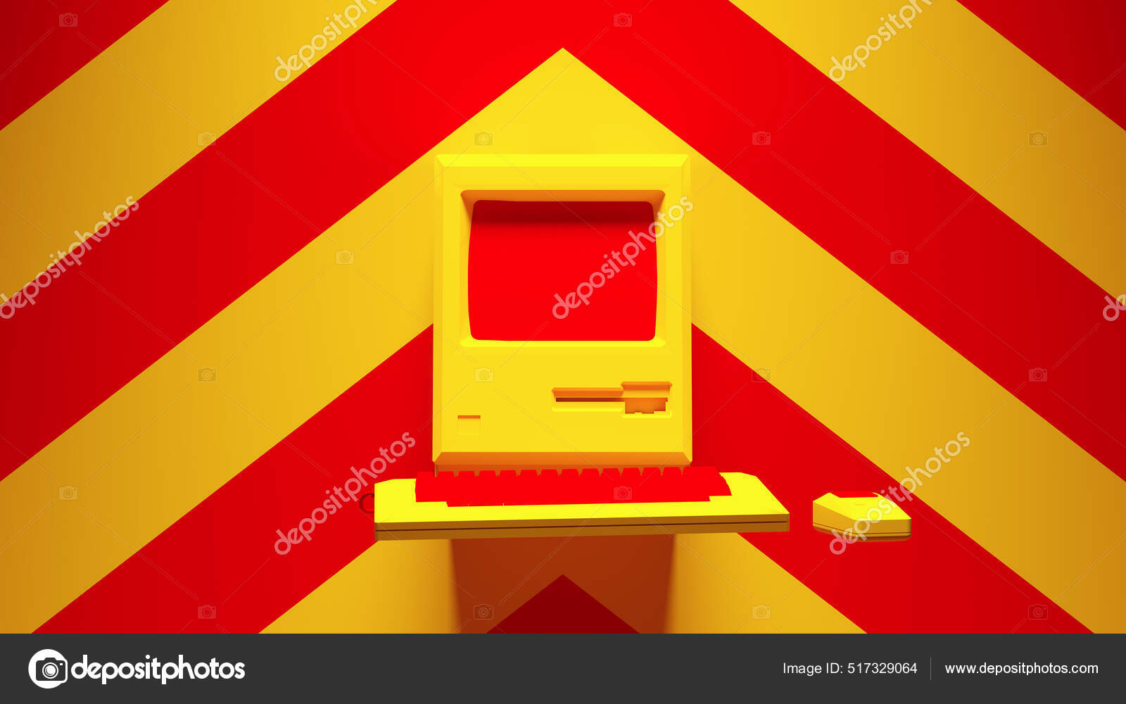 Yellow Retro Computer Yellow Red Chevron Background Illustration Render ...
