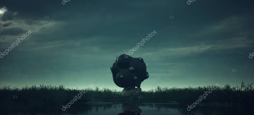 Alien Mind Control Body Snatcher Outer Space Woman Crouching Down Post ...