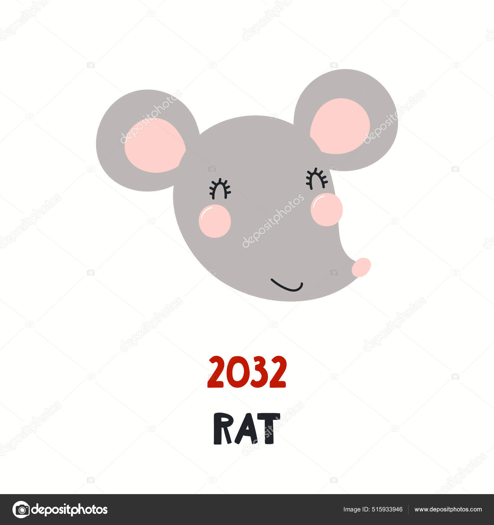 Cute Cartoon Rat Face Hand Drawn Illustration Flat Style Asian Stock ...