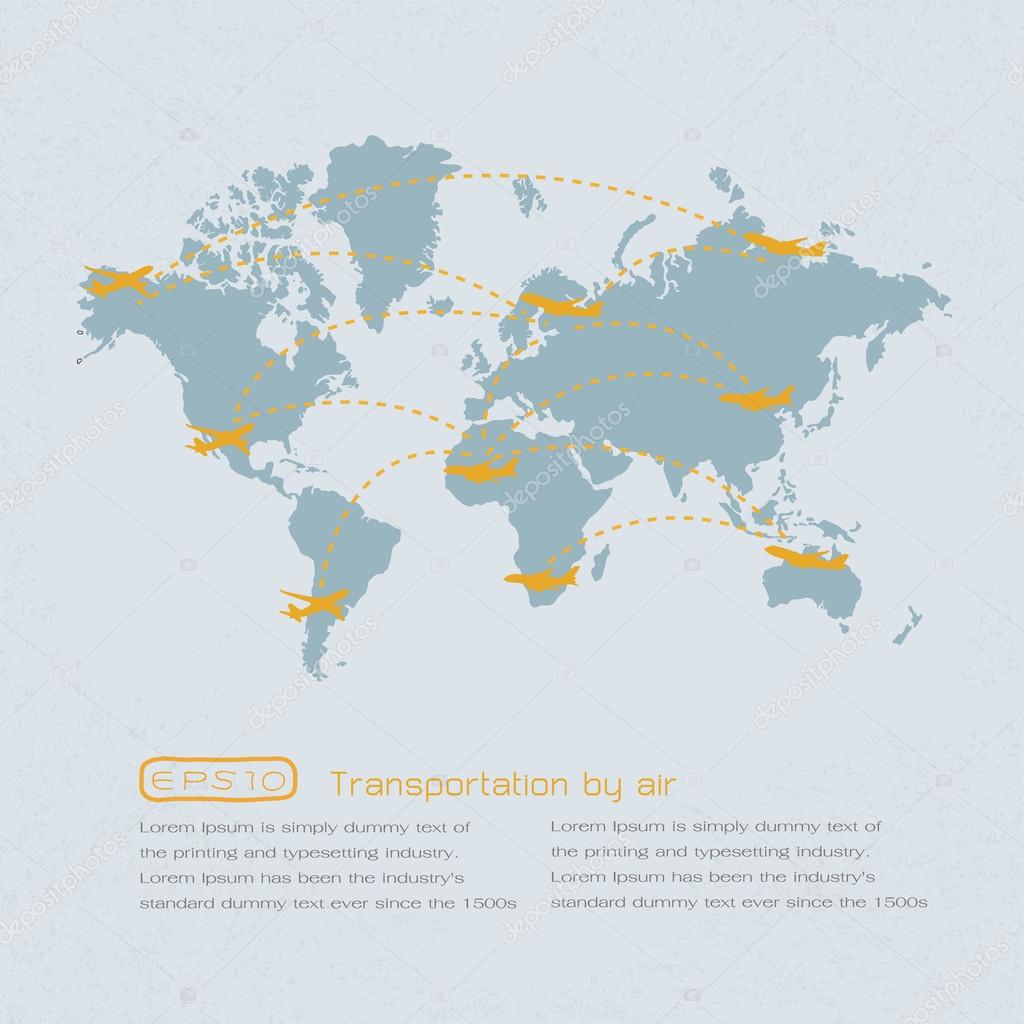 World Transportation Map With Airplanes Eps 10 Vector Format Stock