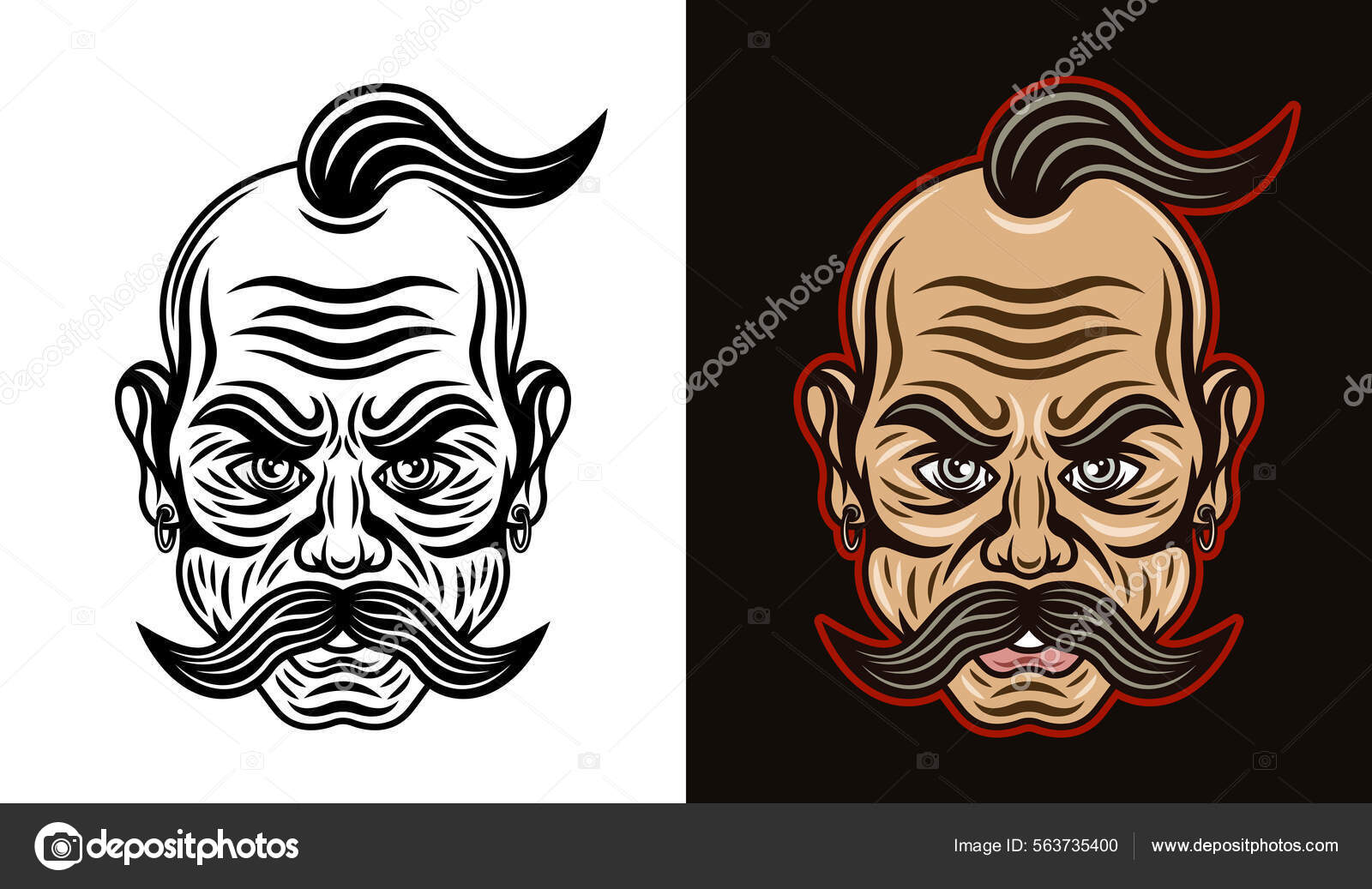 Ukrainian cossack with mustache vector illustration in two styles black ...