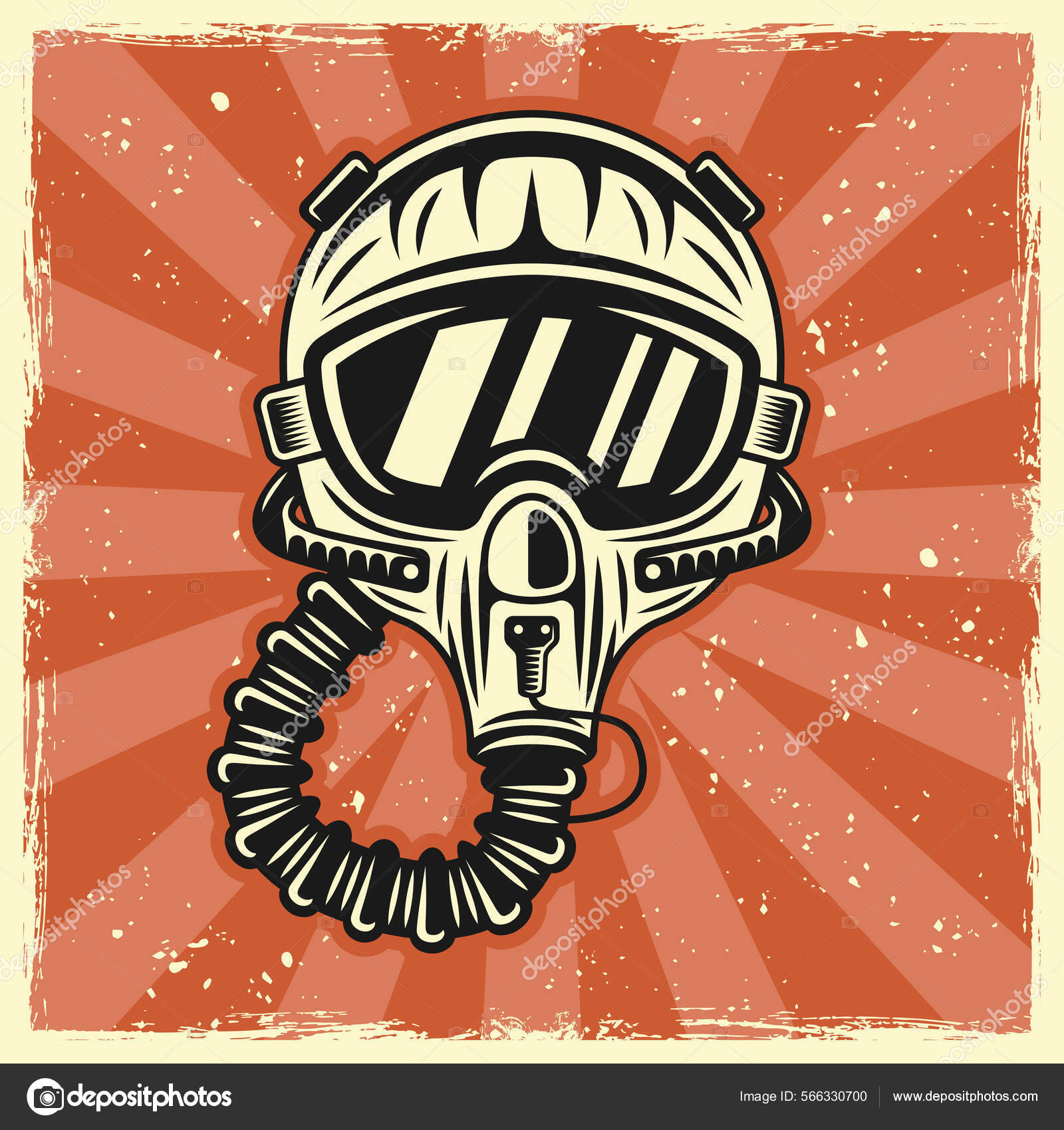 Pilot helmet vector illustration in vintage colored styles on ...