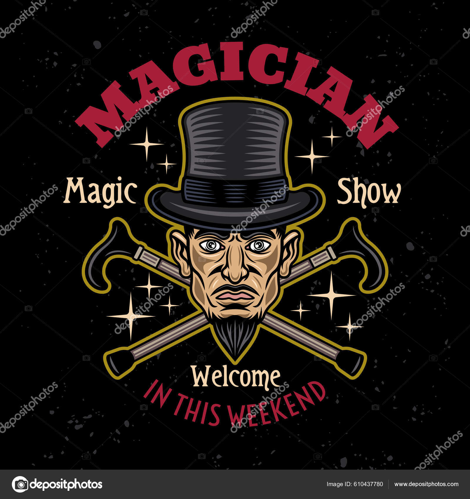 Circus Magic Show Magician Cylinder Hat Two Crossed Canes Vector Stock ...