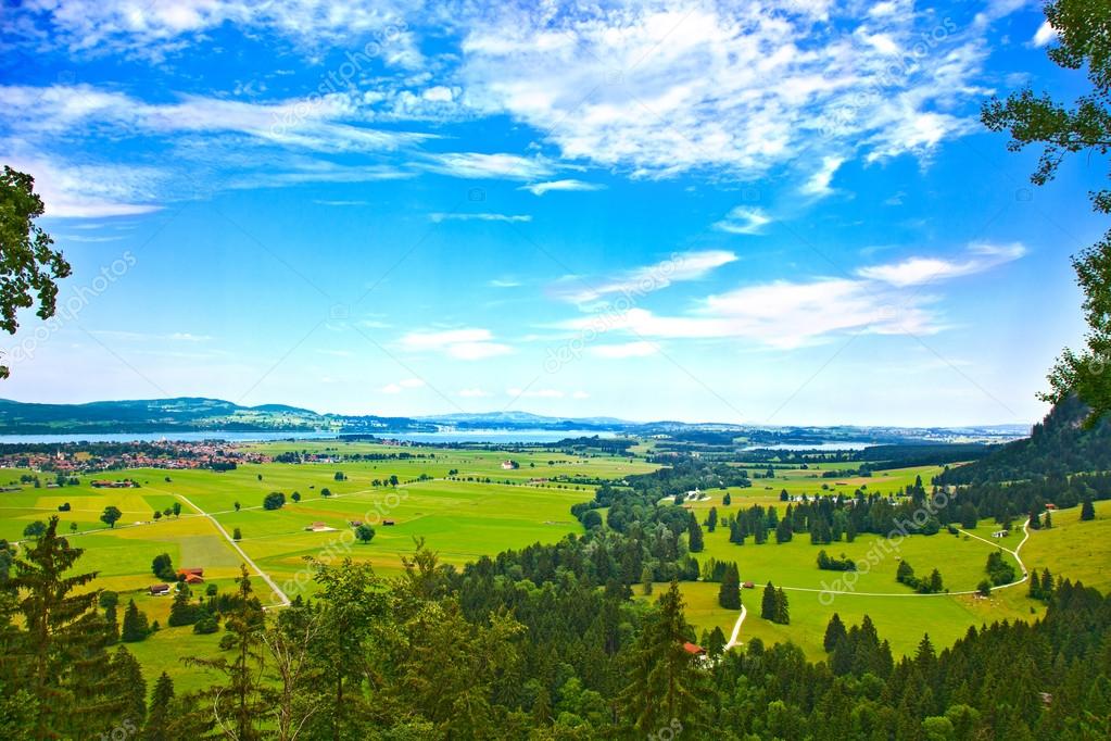 Bavaria landscape from Neuschwanstein castle. Schwangau village — Stock ...