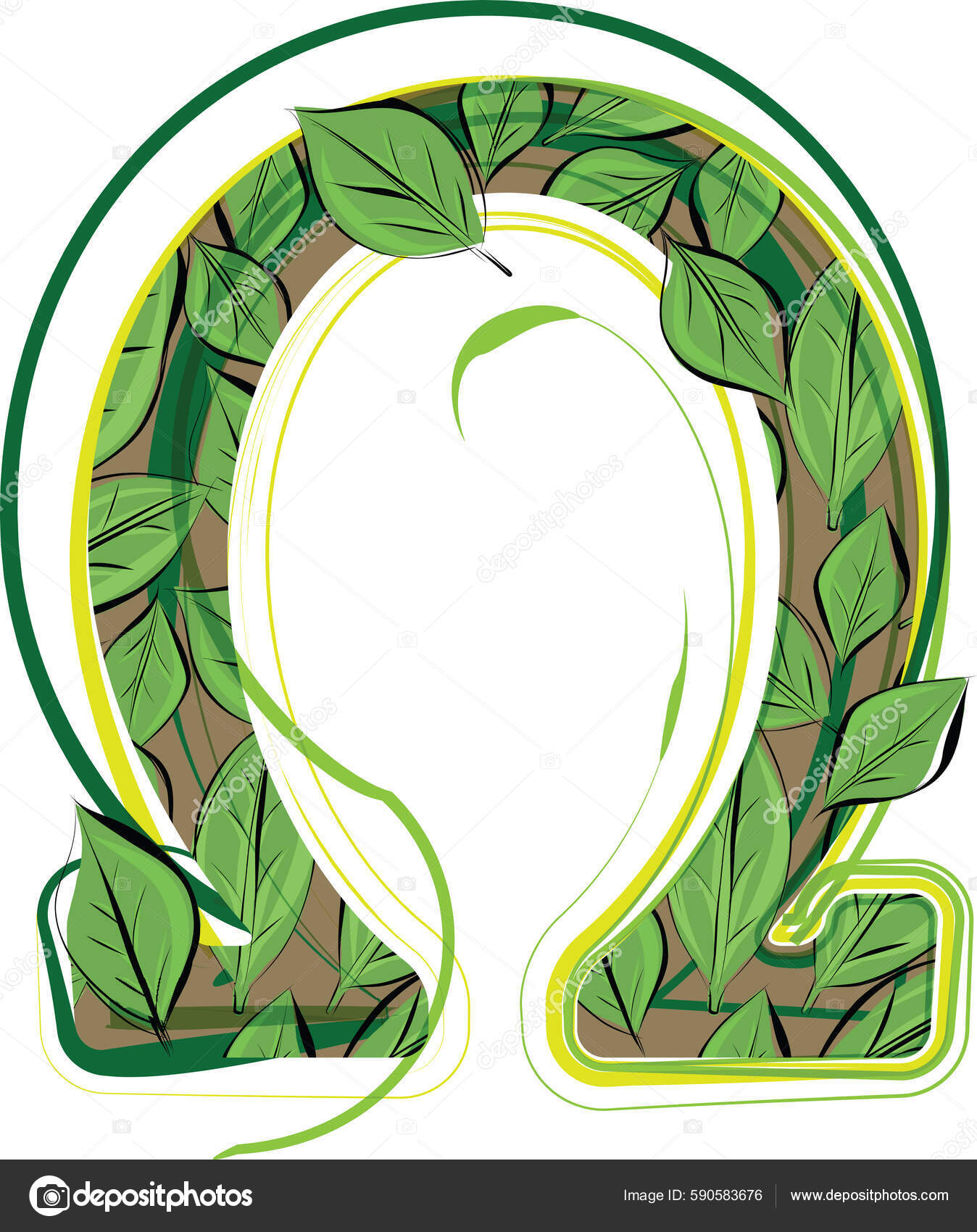 Green Leaf Omega Symbol Sketch Drawing Vector Illustration Vetor de ...