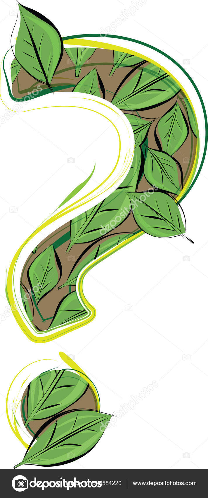 Green Leaf Question Mark Symbol Sketch Drawing Vector Illustration ...