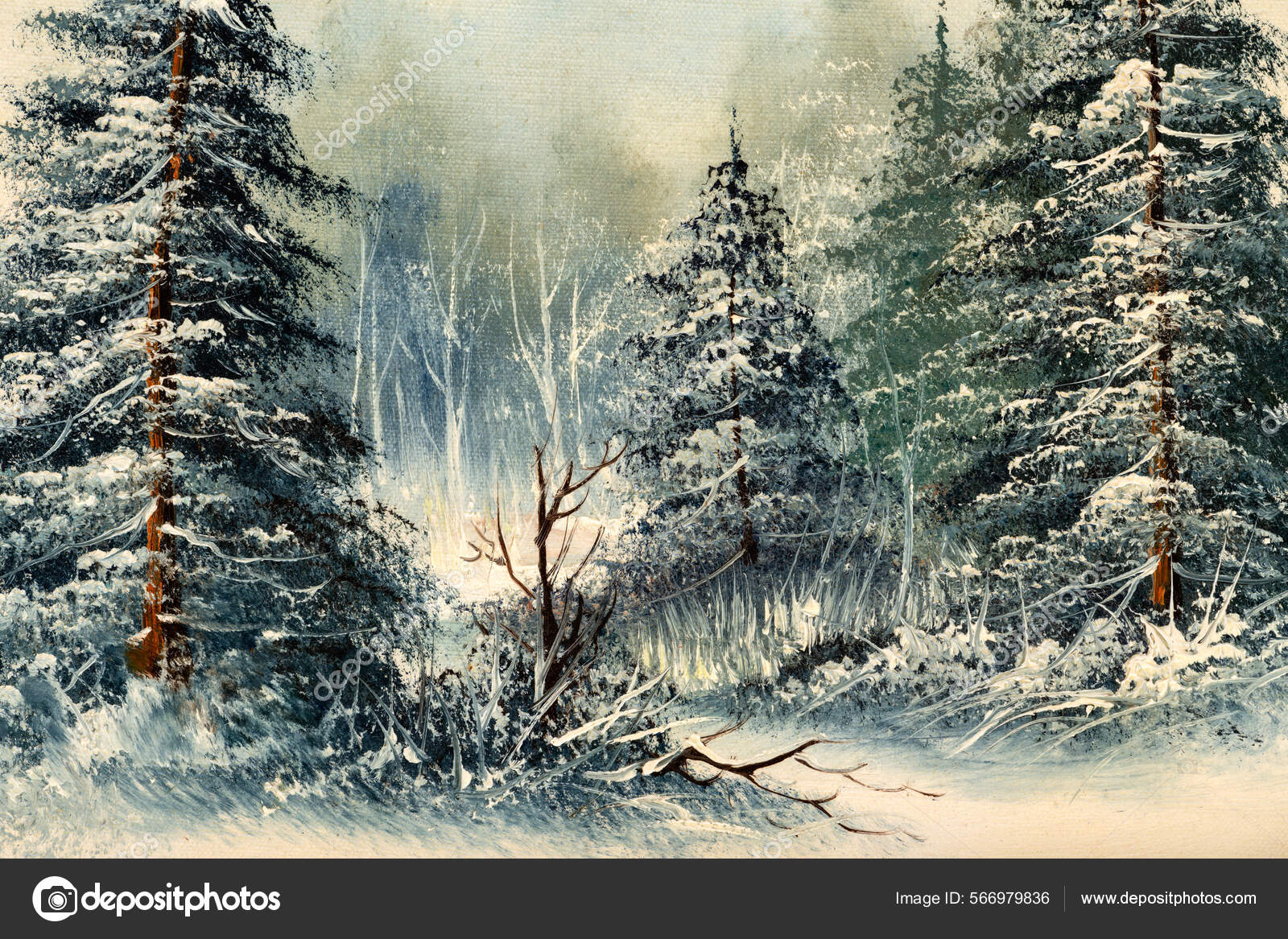Oil Painting Evergreen Trees