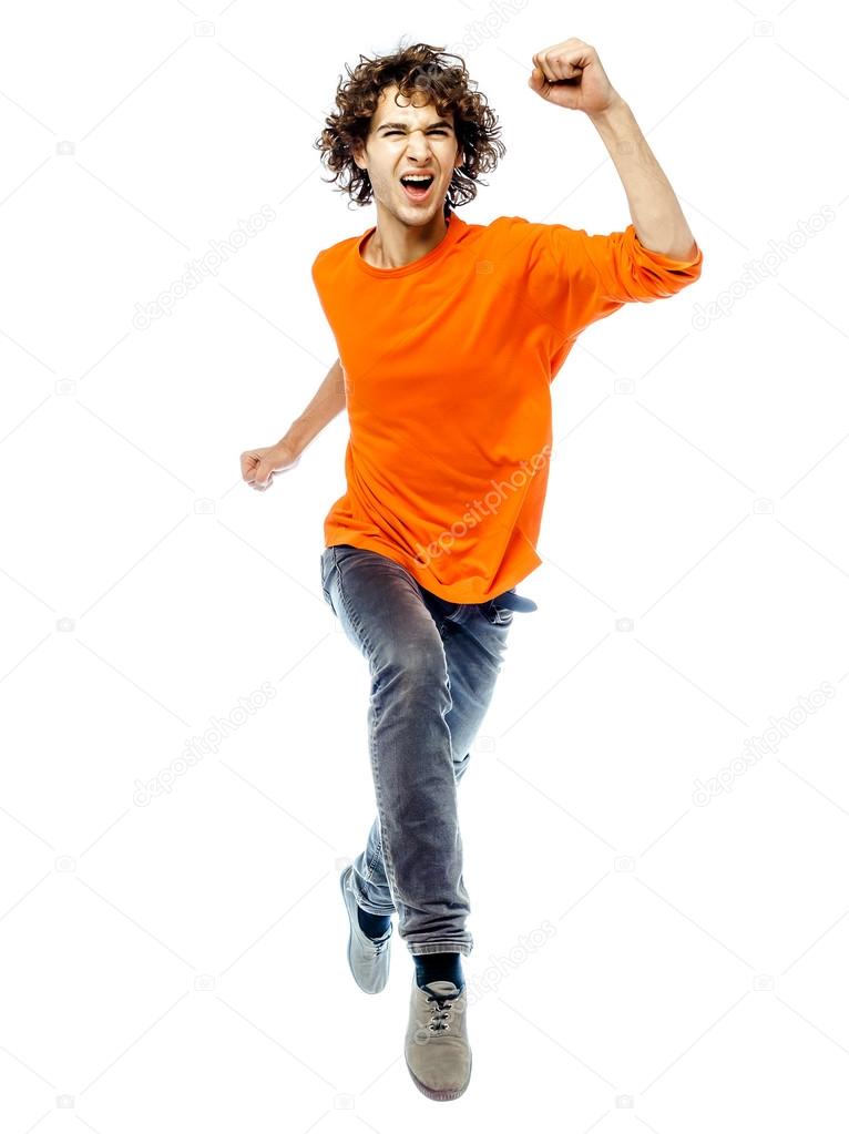 Young man running screamming happy front view Stock Photo by ©STYLEPICS ...