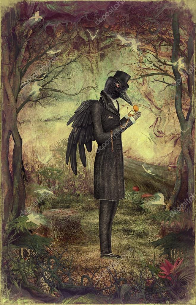 Raven in forest Stock Illustration by ©natamc #12563269
