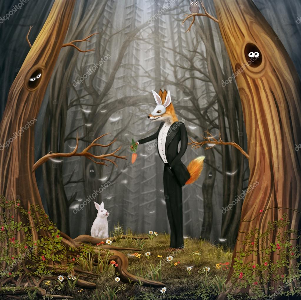 Fox and rabbit — Stock Photo © natamc #35817243