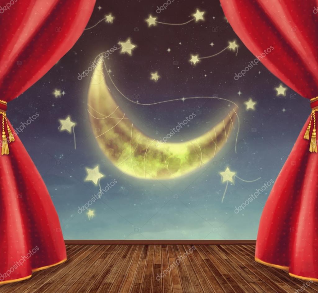 Theater stage with moon and stars — Stock Photo © natamc #36122259