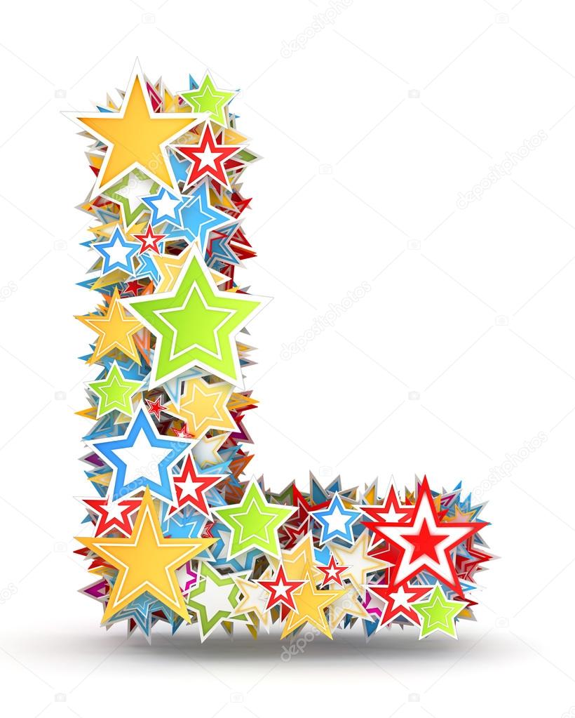 Letra L, de estrellas de vacaciones de colores brillantes en juego ...