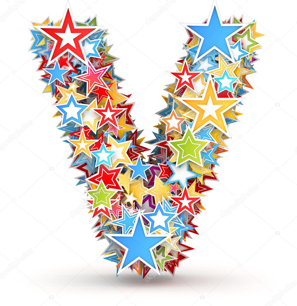 Letra v, de vacaciones colores brillantes estrellas estacado — Fotos de ...