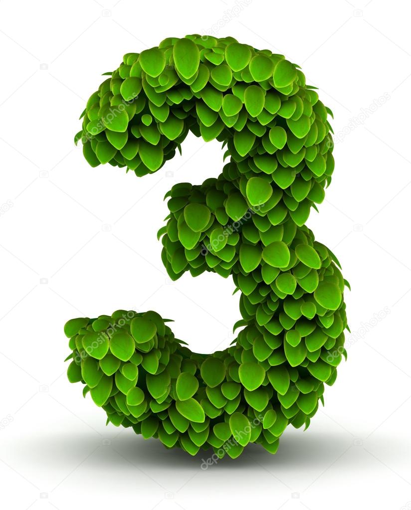 número 3, verde hojas font — Foto de stock © iunewind #29210565