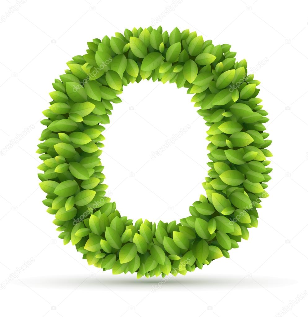 Letra O, alfabeto vectorial de hojas verdes 2023