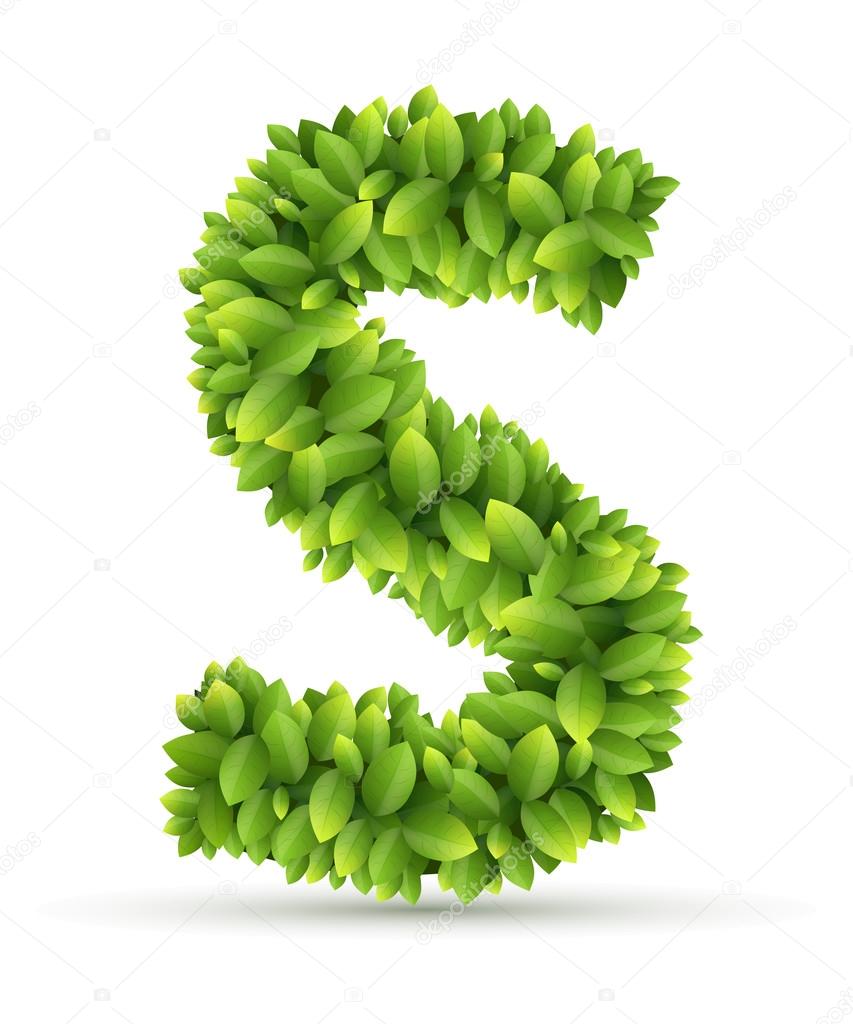 Letra S, alfabeto vectorial de hojas verdes 2022