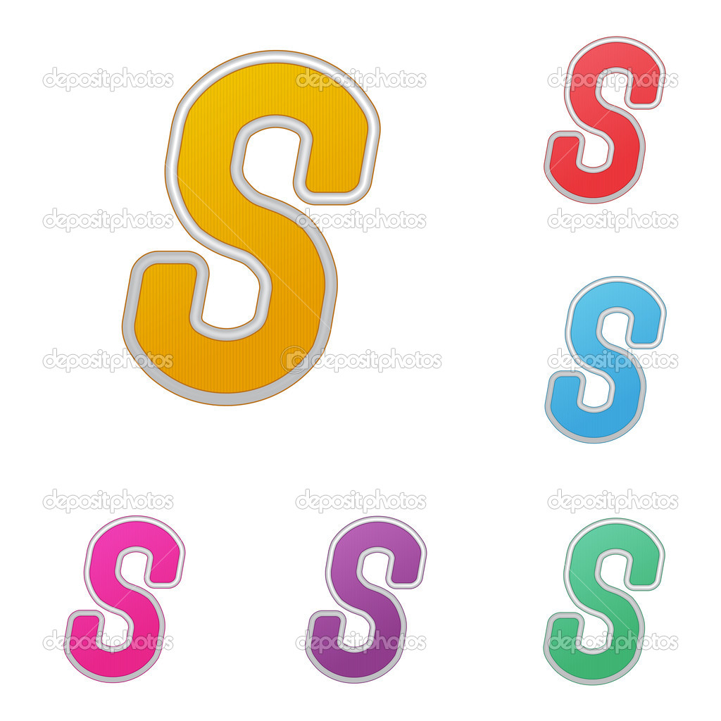 Letra s, conjunto de variantes de color, en fondo blanco. Vector ...