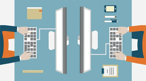 Workplace of programmer and process coding and programming. Workflow ...