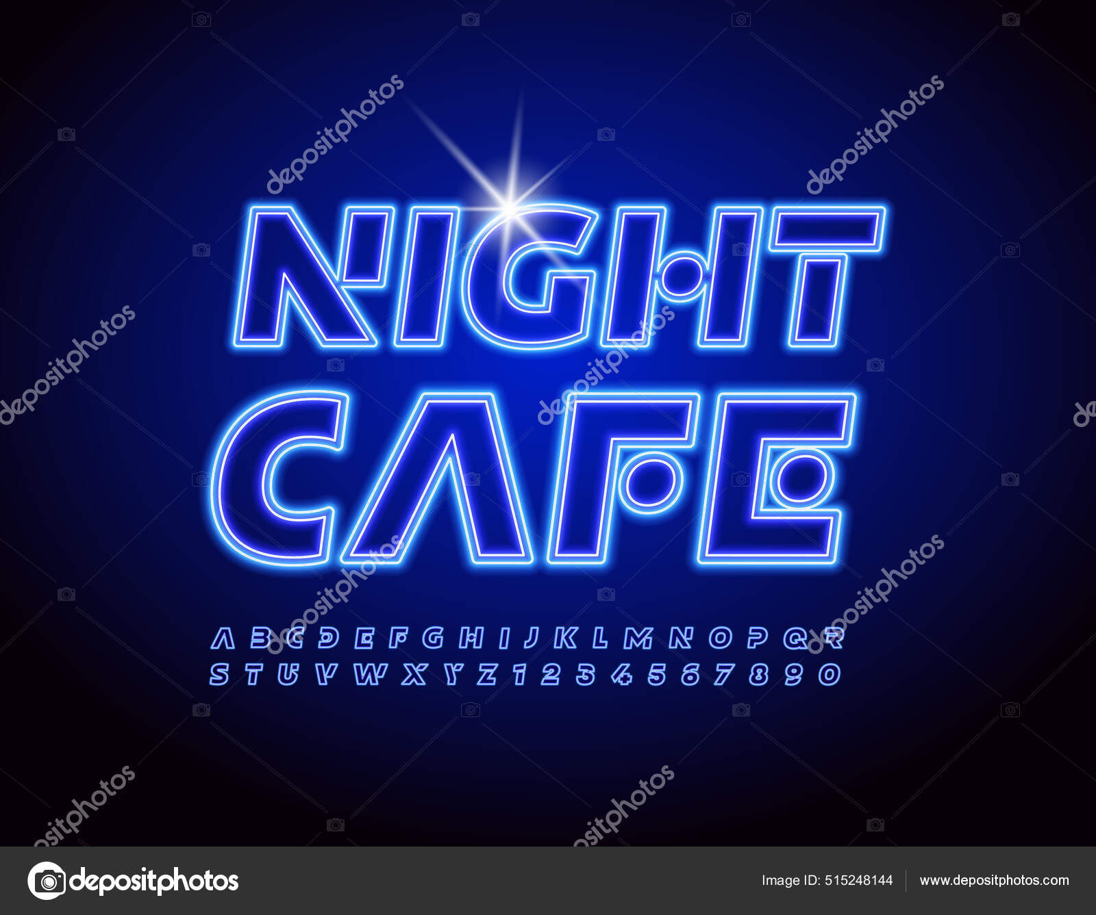 Vector Electric Banner Night Cafe Blue Illuminated Font Modern Neon ...