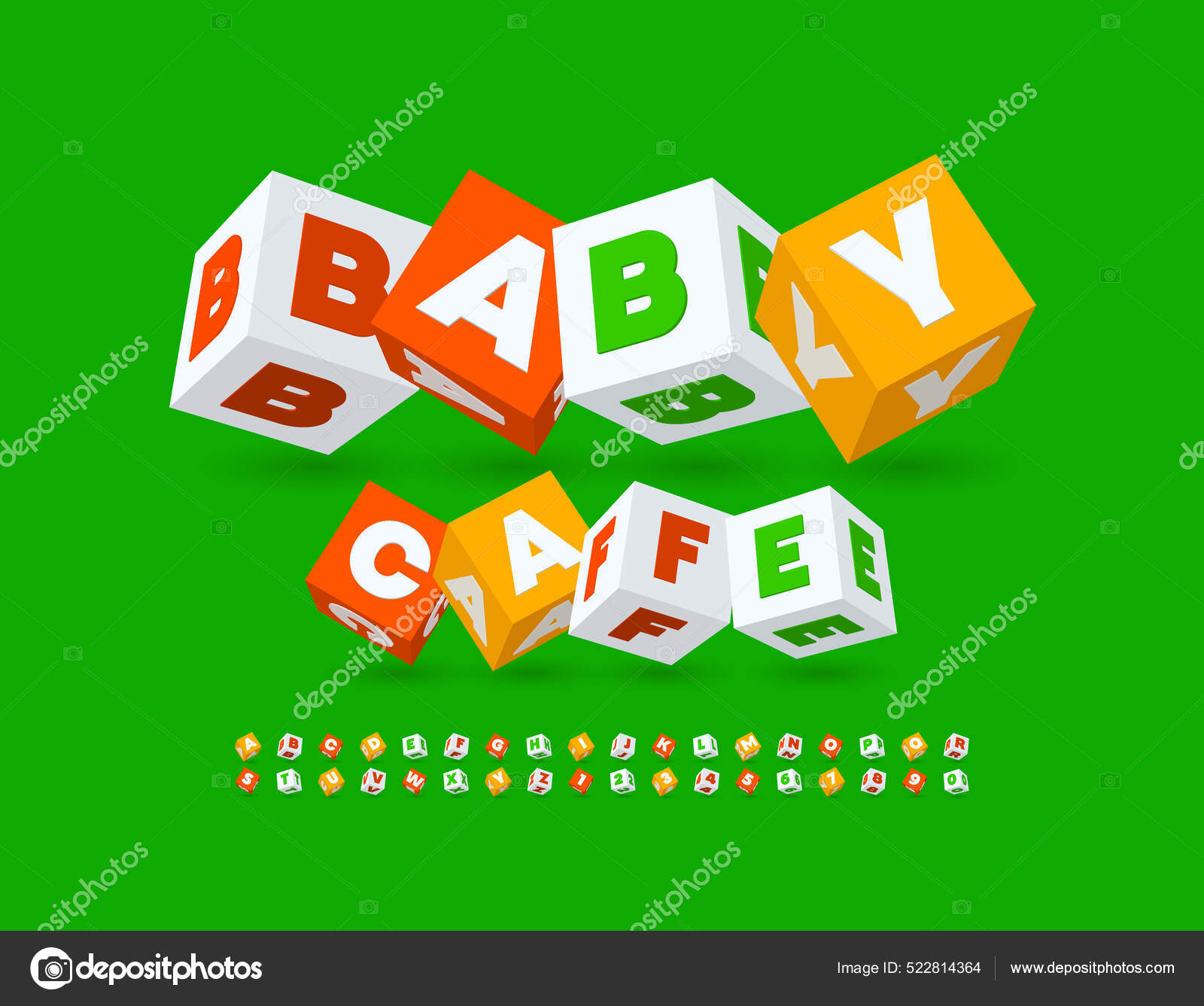 Vector Colorful Poster Baby Cafe Creative Cube Font Bright Playful ...