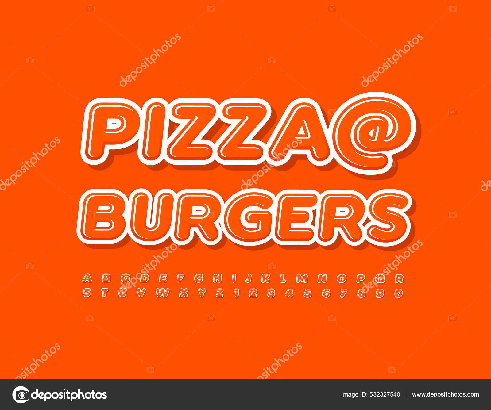 Vector Bright Logo Pizza Burgers Glossy Orange Font Creative Alphabet ...