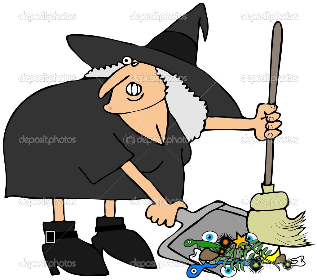 Witch using a broom and dustpan Stock Illustration by ©caraman #12223675