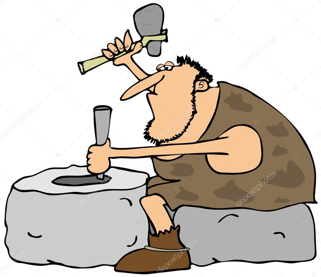 Caveman carving a wheel — Stock Photo © caraman #37591641