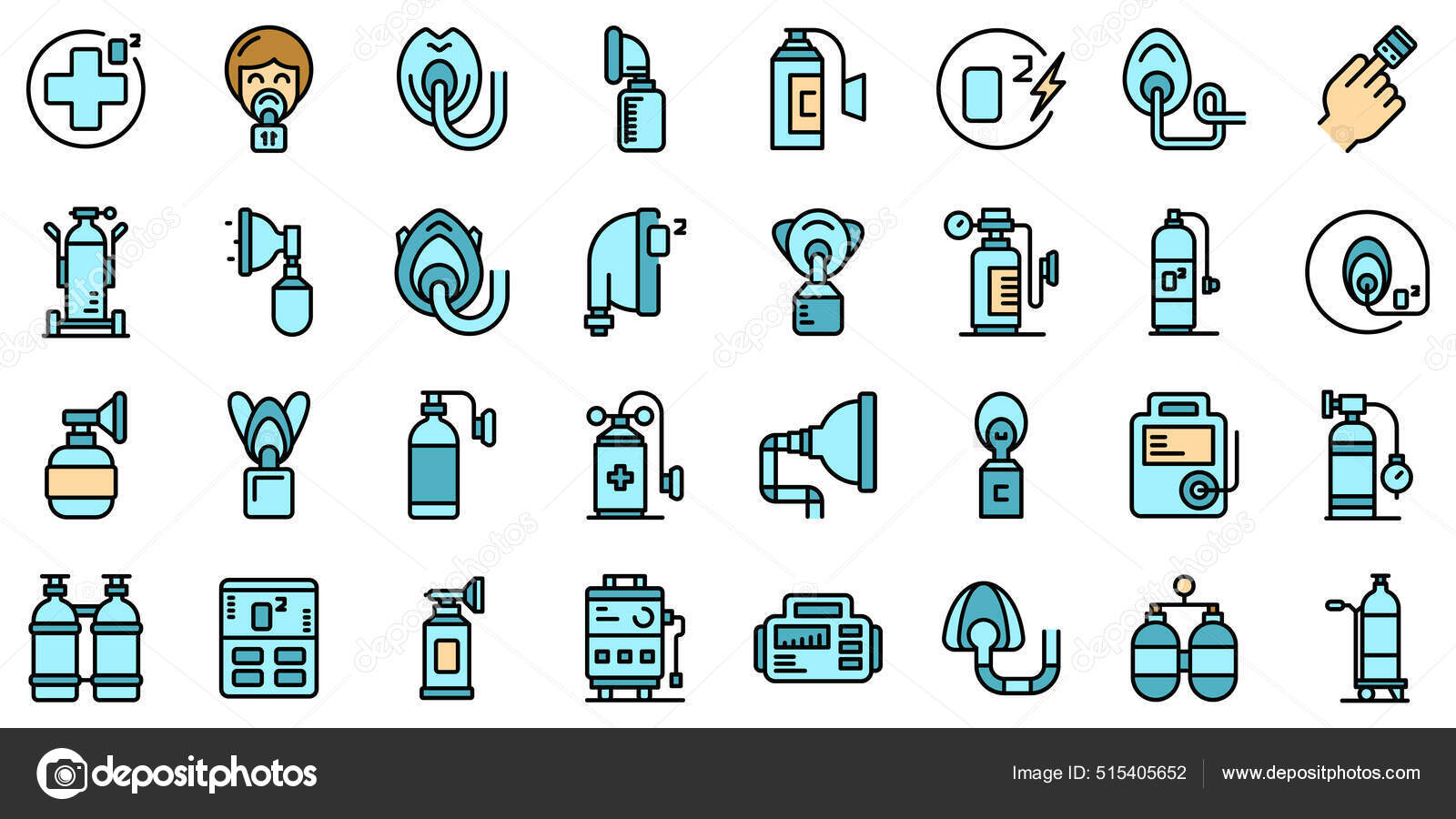 Medical oxygen concentrator icons set vector flat Stock Vector by ...