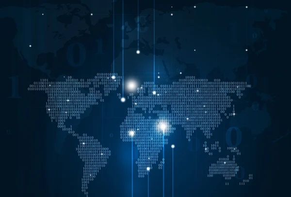 Abstract Blue Technology Background World Map Binary Computer Code Programming Stock Photo by ...