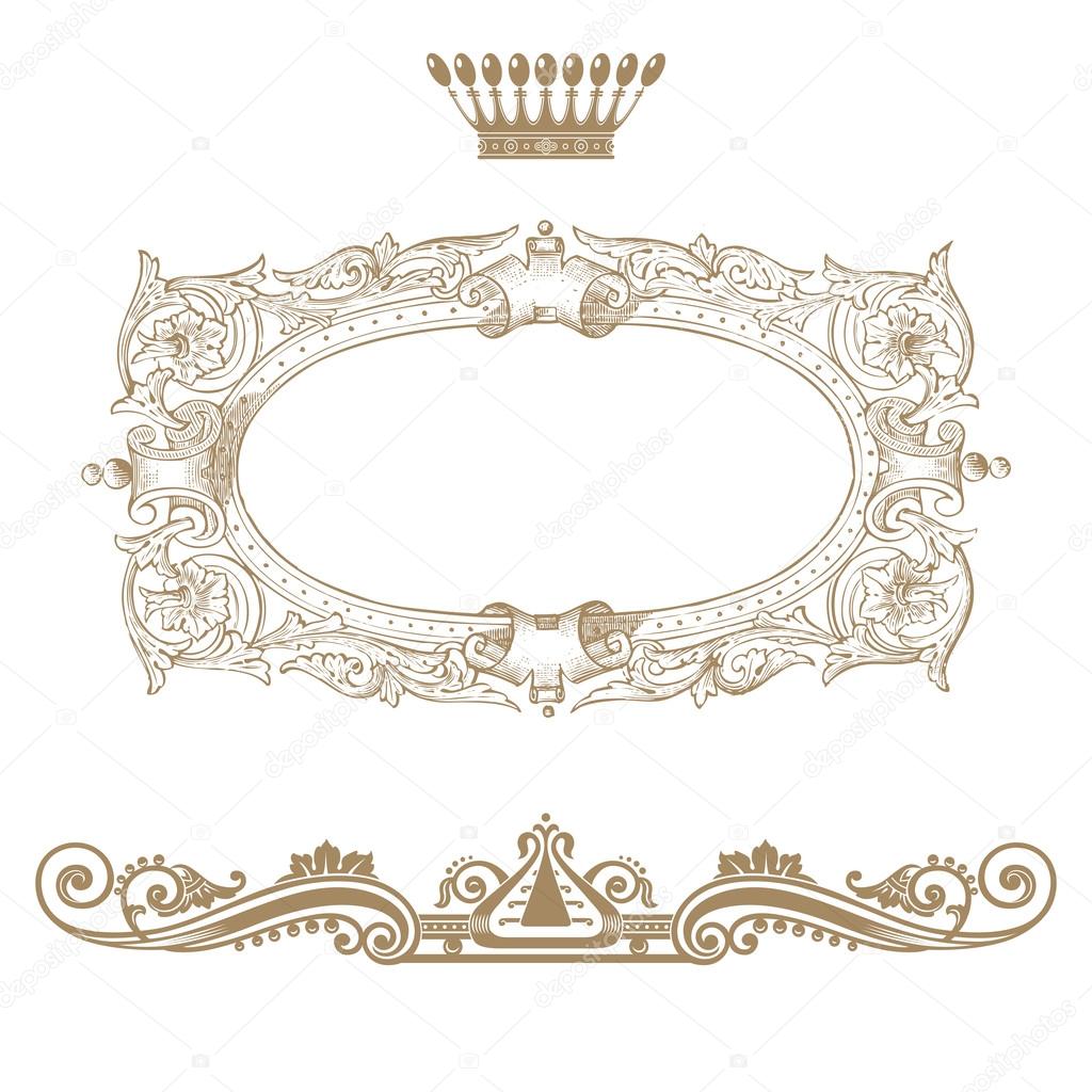 Elegant royal frame with crown isolated on white background... — Stock ...