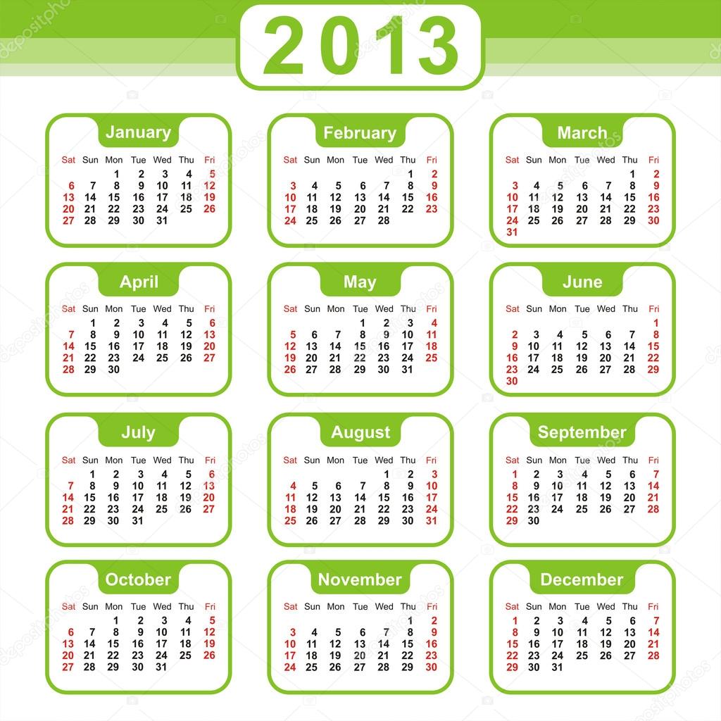 2013 Calendar Stock Vector Image by ©Volykievgenii #17149913