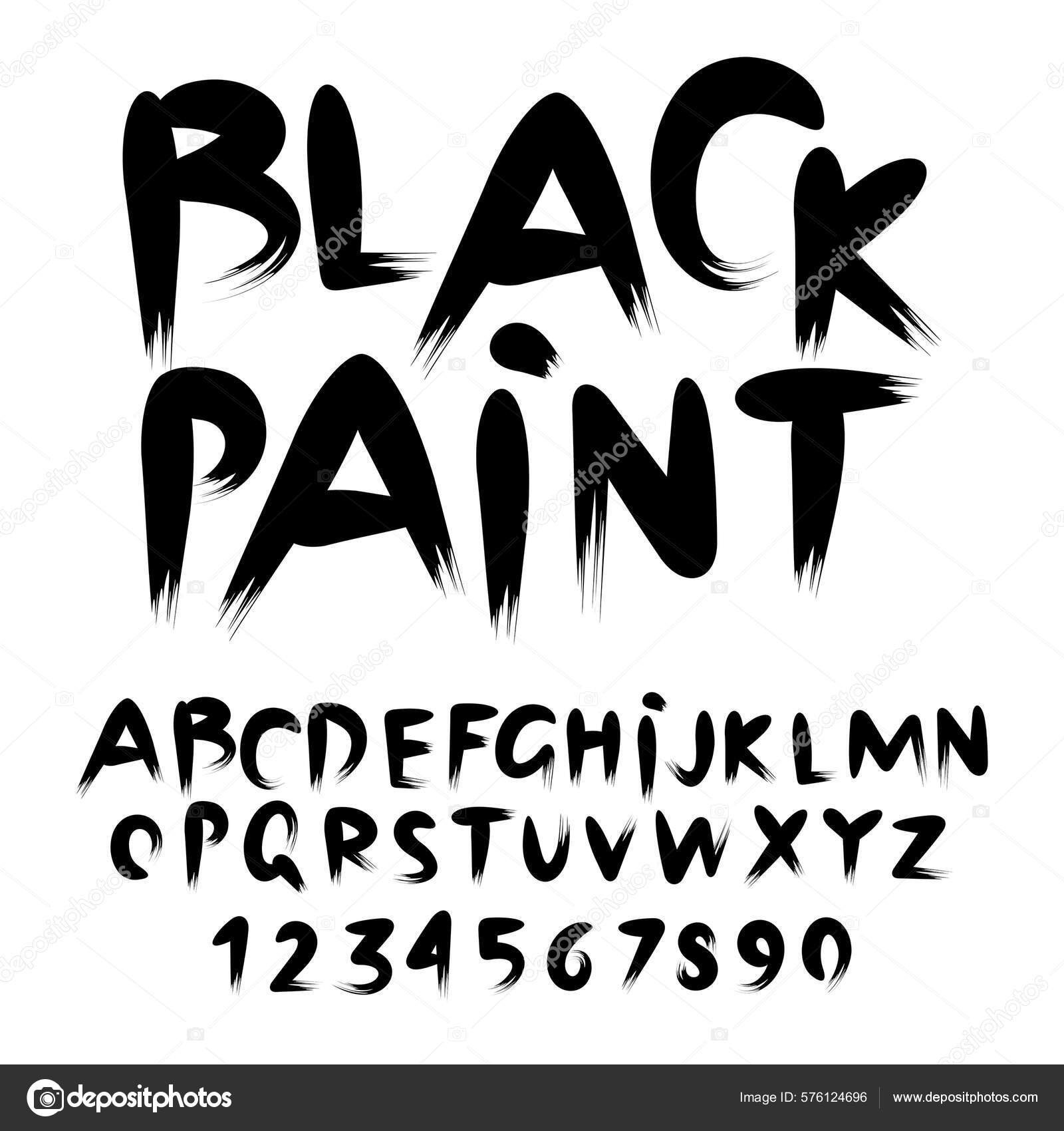 Fuente Pintura Negra Alfabeto Pincelada Tinta Letras Números Estilo ...