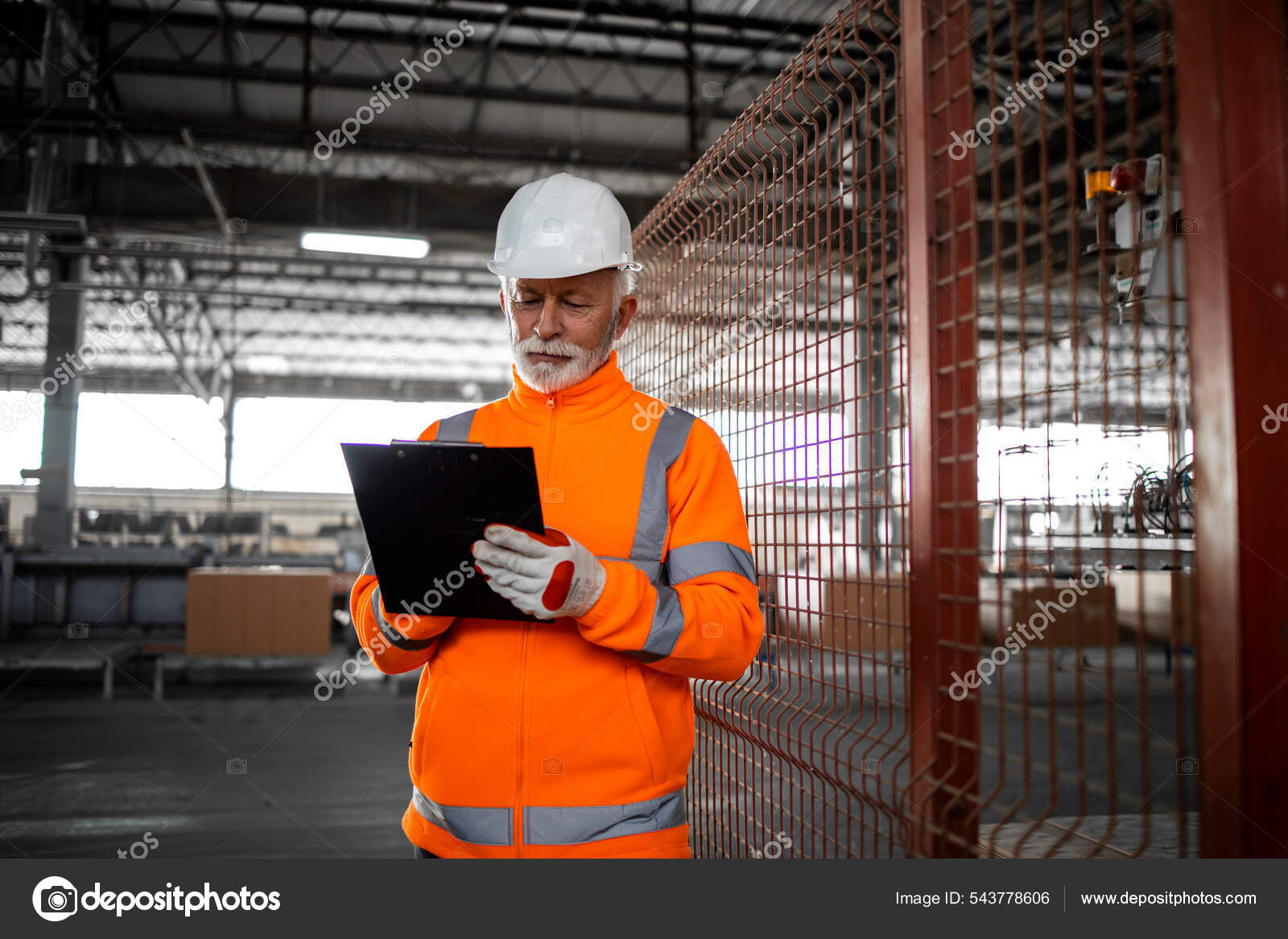 Industrial Worker Supervisor Standing Machine Checking Production ...